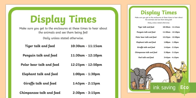 Zoo Display Times Signs (teacher made)