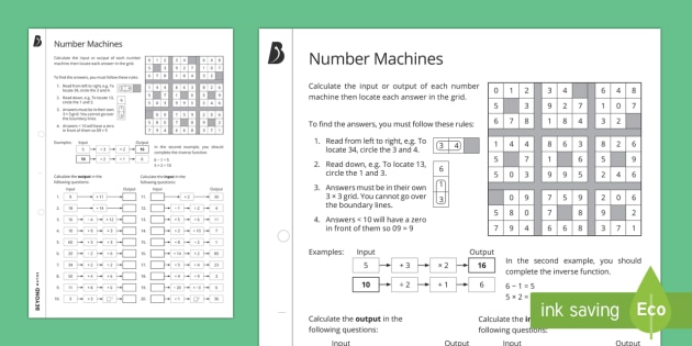 Number Grid: Number Machines Worksheet (teacher made)