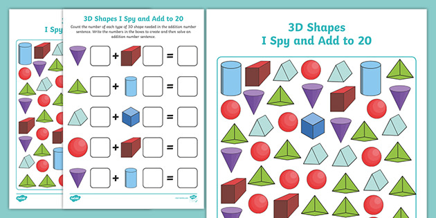👉 3D Shapes I Spy and Add to 20 (teacher made)
