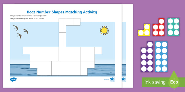 Boat Number Shape Outline and Matching Posters Activity Pack