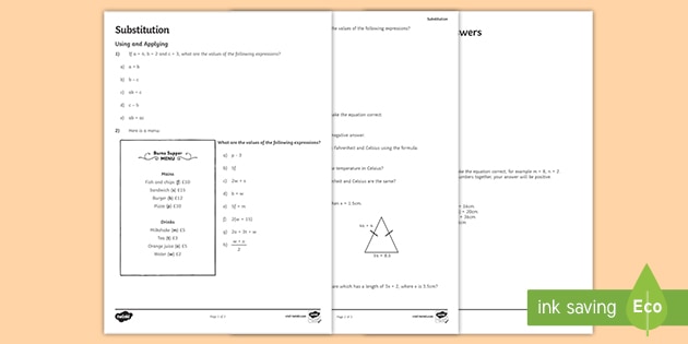 Substitution Worksheet | KS3 Maths | Beyond (teacher made)