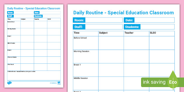 Inclusive Education Daily Routine Timetable