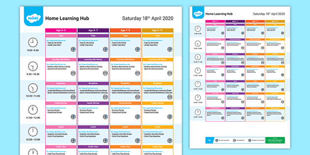 Home Learning Hub Daily Plan Saturday 18th April