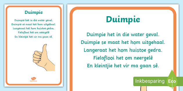 Duimpie Rympie Plakkaat (teacher made)