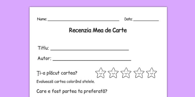 Recenzia mea de carte - Fișă de lucru (teacher made)