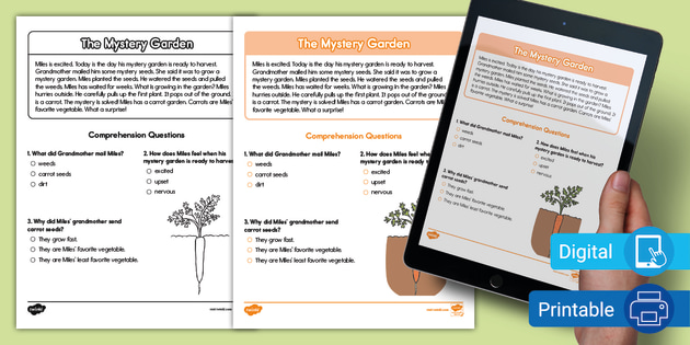 Kindergarten The Mystery Garden Reading Passage Comprehension Activity