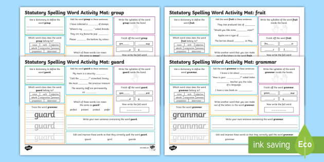 Year 3 and 4 Statutory Spelling Words Activity Mat Pack 9