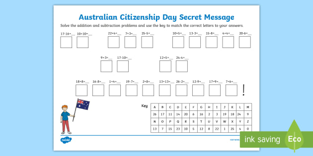 Australian Citizenship Day Secret Message Worksheet / Worksheet