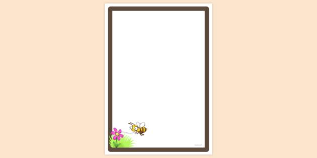 FREE! - Cartoon Bee And Flower Page Border | Page Borders | Twinkl