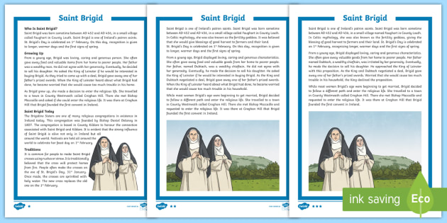 Saint Brigid Differentiated Differentiated Reading Comprehension Activity
