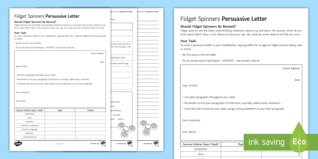 Fidget Spinners Letter (teacher made)
