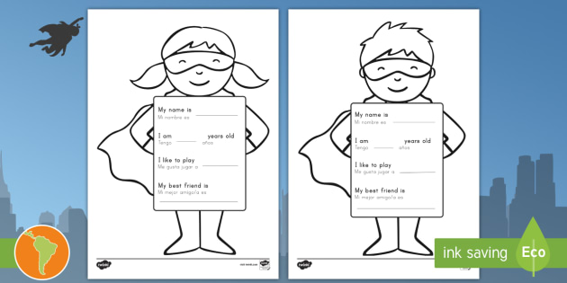 All About Me Superhero Writing Activity English/Spanish