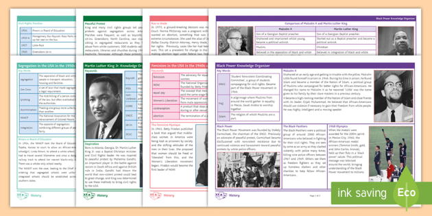 Civil Rights in the USA Knowledge Organisers (teacher made)