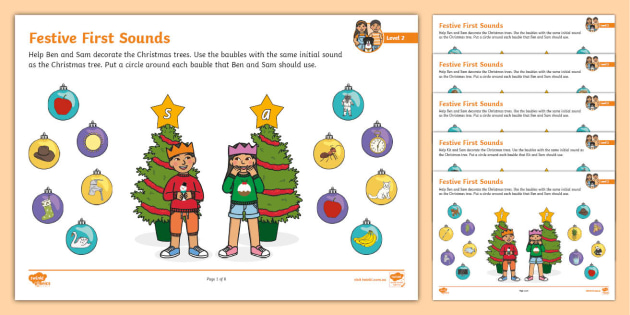 Twinkl Phonics Level 2: Festive First Sounds Worksheets