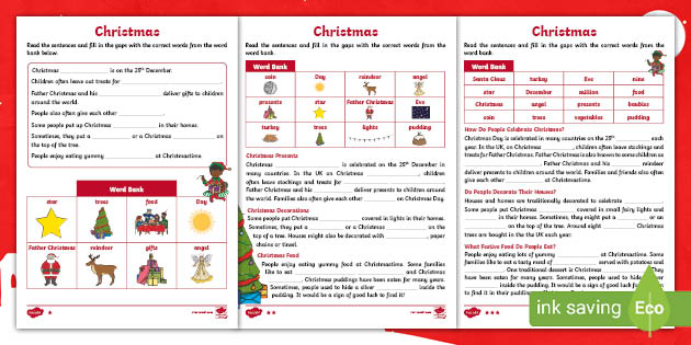 KS1 Christmas Cloze Procedure Worksheets (teacher made)