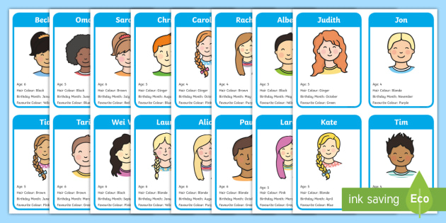 Made Up Pupil Profile Cards for Graphs and Data Collection