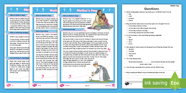 LKS2 Mother's Day Differentiated Reading Comprehension Activity
