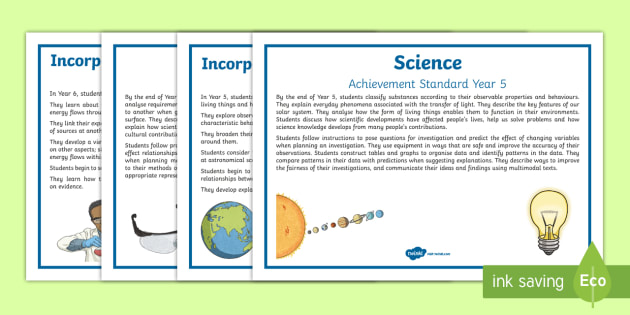 Science Achievement Standards Years 5 - 6 Display Posters