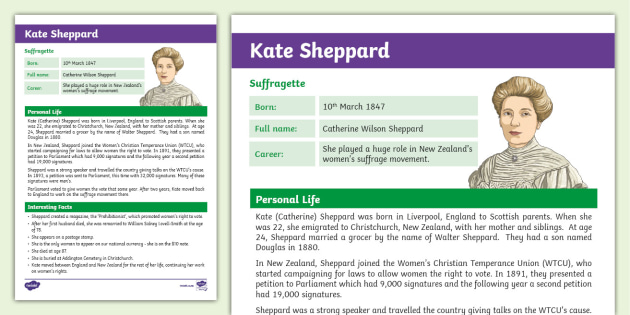 * NEW * Kate Sheppard Fact File (Teacher-Made)