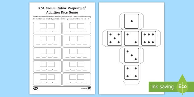 KS1 Commutative Property of Addition Dice Game