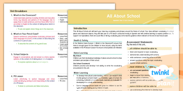 PlanIt Year 3 Spanish Medium-Term Plan: School and Hobbies