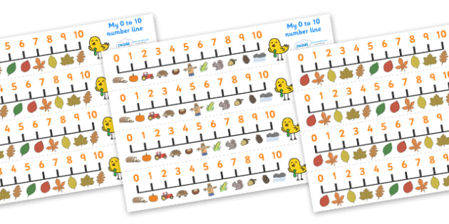 FREE! - Autumn Number Line (0-10) - Counting, Numberline, Number line