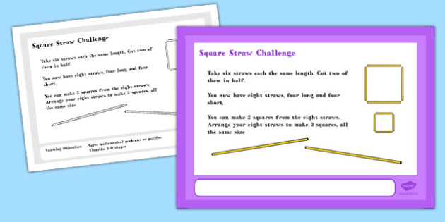 Square Straw Maths Challenge A4 Display Posters