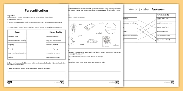 Personification Worksheets 6th Grade