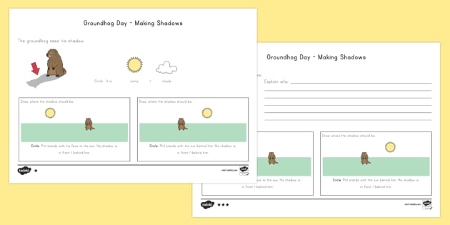 Groundhog Day Making Shadows Worksheet / Activity Sheets