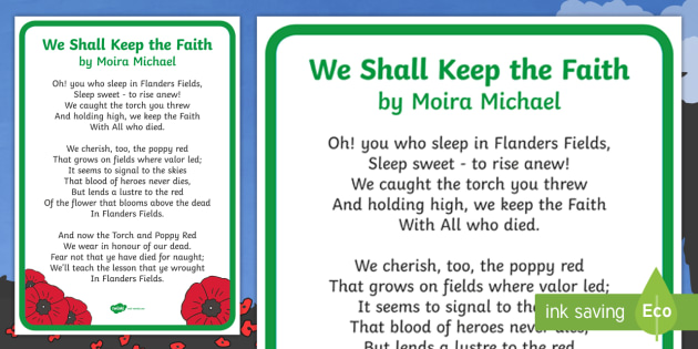Remembrance Day PoemWe Shall Keep The Faith A3 - Remembrance
