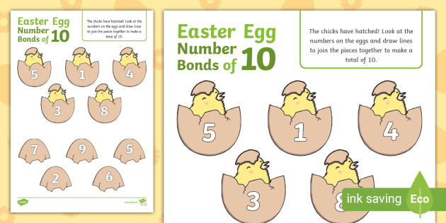Easter Eggs Number Bonds to 10 Worksheet (teacher made)