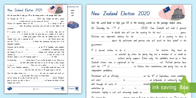 New Zealand Election 2020 Cloze Activity