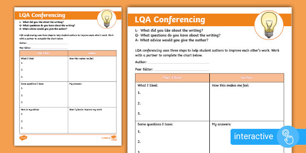 Peer Editing Worksheet: LQA Conferencing - Grades 4-7