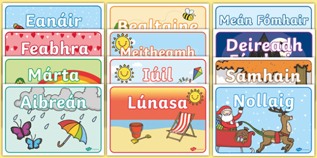 Months of the Year Display Posters - gaeilge, months of the year, months