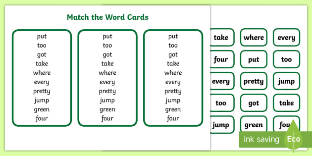 Match the Words (High Frequency 10) Peg Game