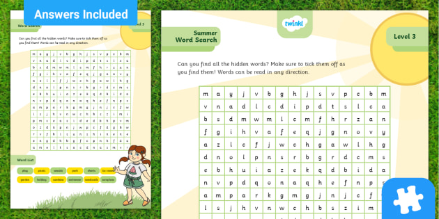 Summer Themed Fun Word Search Puzzle - L3 - Twinkl Puzzled