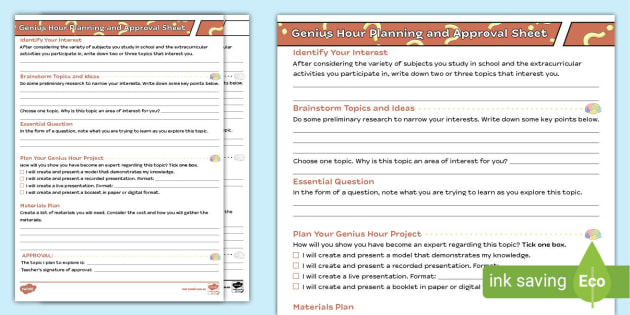 Genius Hour Planning and Approval Sheet (teacher made)