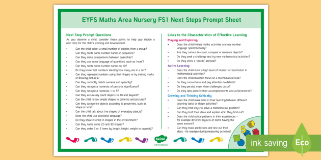 * NEW * EYFS Maths Area Nursery FS1 Next Steps Prompt Poster