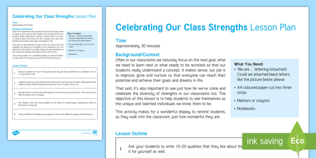 Celebrating our Class Strengths Lesson Plan