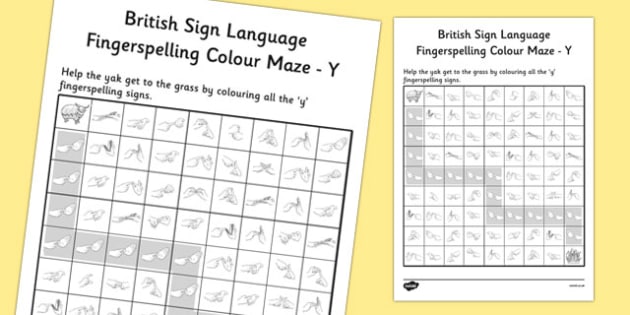 British Sign Language Fingerspelling Colour Maze Y
