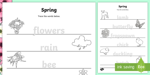 Spring Aistear Trace the Words Worksheet (teacher made)