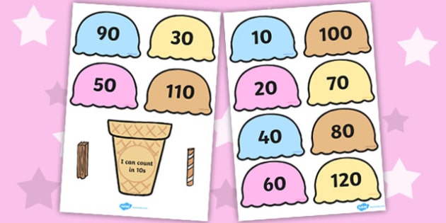 Counting in 10s Ice Cream Cone Ordering Activity