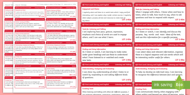 CfE First Level Literacy and English Experiences and Outcomes Stickers