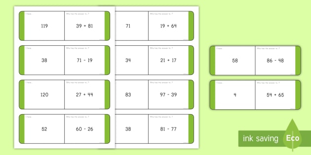 Double Digit Addition and Subtraction I Have, Who Has Game