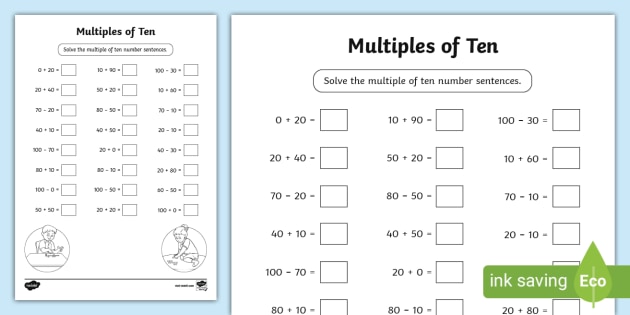 👉 Adding Multiples Of Ten Activity Sheet (teacher made)