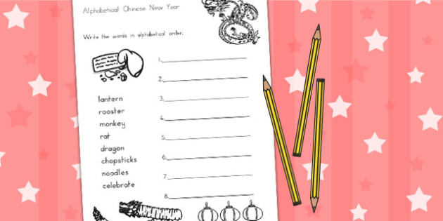 Chinese New Year Alphabet Ordering Worksheet (teacher made)