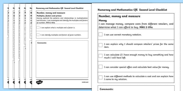 CfE Second Level Numeracy and Mathematics Checklist-Scottish