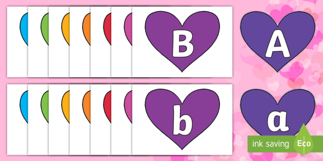 A-Z Alphabet on Hearts (Multicolour) Cut-Outs (teacher made)