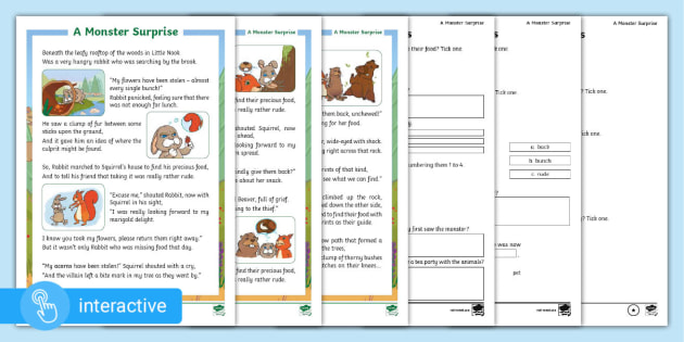 Interactive PDF Year 2 A Monster Surprise Differentiated Reading ...