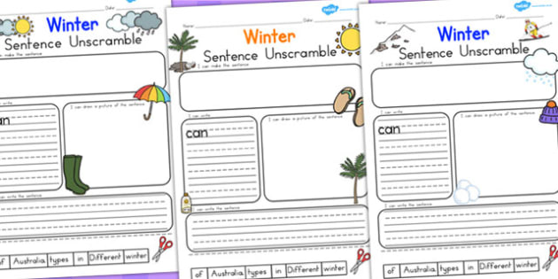 Winter Sentence Unscramble Temperate (teacher made)